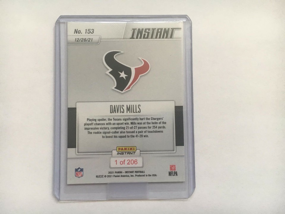 2021 PANINI NFL INSTANT #153 RC DAVIS MILLS LEADS TEXANS PAST CHARGERS ...