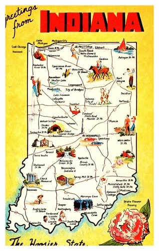 Postcard Map IN - Indiana State Map Card The Hoosier State | eBay