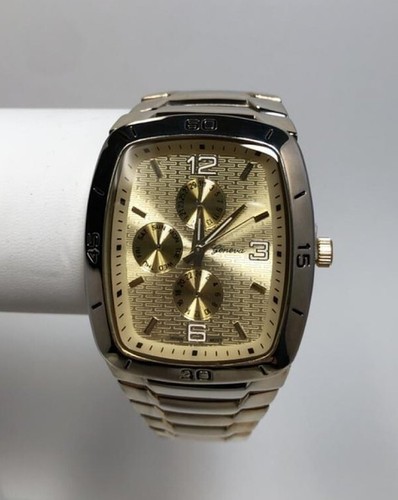 NEW Geneva 7491 Mens Gold Faux Chronograph Rectangle Quartz Bracelet ...