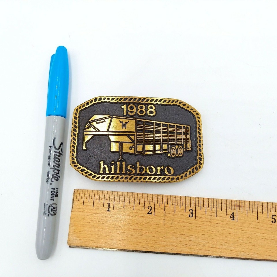Hillsboro Livestock Trailer Belt Buckle Brass 1988 DynaBuckle Trucker ...