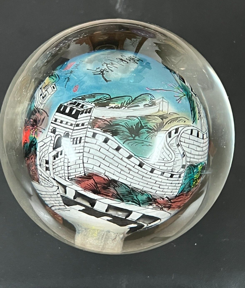 Chinese Handpainted Reverse Glass Painted Sphere Orb Globe Signed 3 1/2 ...