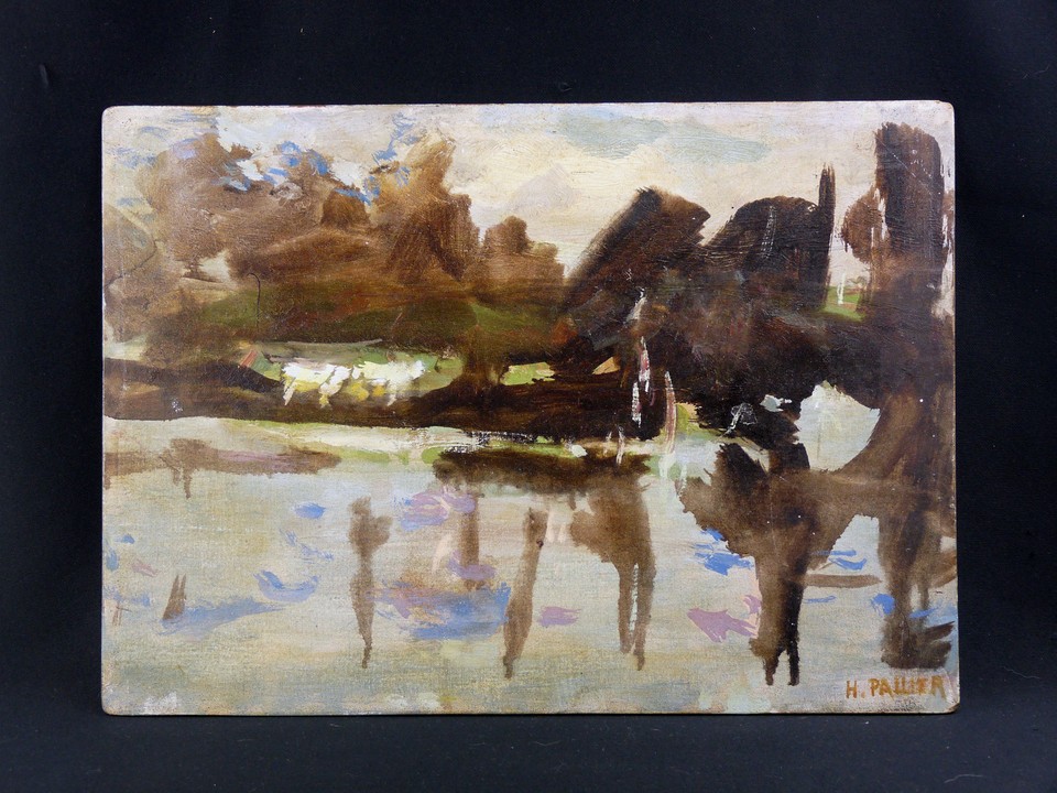 Etude Landscape Lake Pochade On Cardboard Fortified Signed H Sa203 Triel Seine | eBay Australia