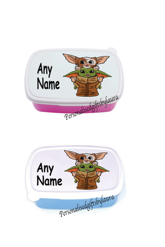Personalised Baby Yoda Gizmo Gremlins Kids lunch Sandwich Snack box ...