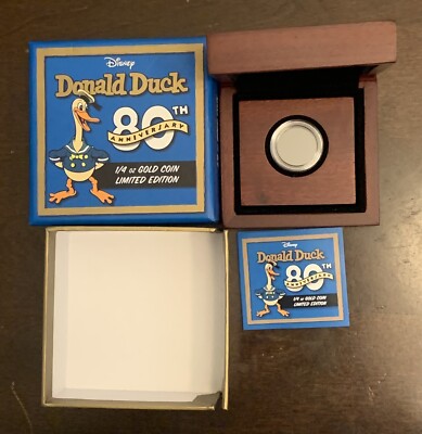2014 Disney 80th Anniv Donald Duck 1/4oz Gold Proof Coin BOX COA ONLY ...