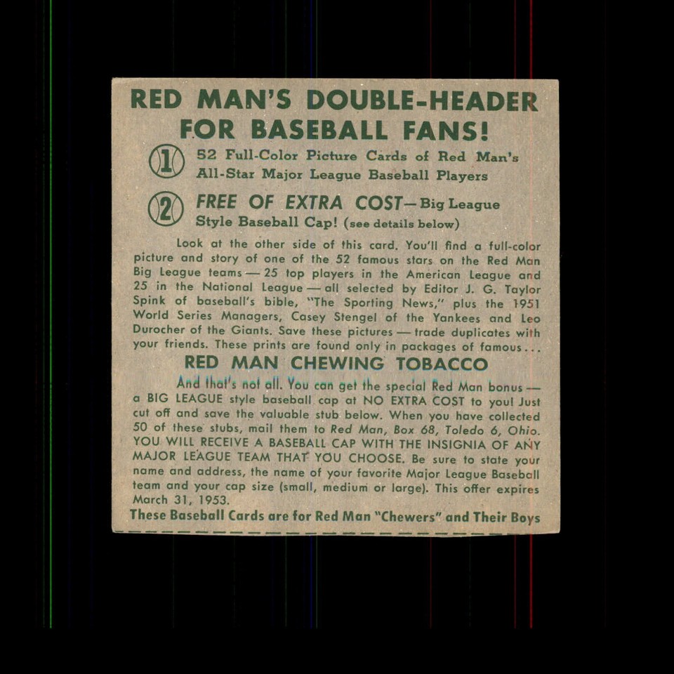 1952 Red Man Tobacco Baseball Cards - No Tabs - Complete Your Set - You ...