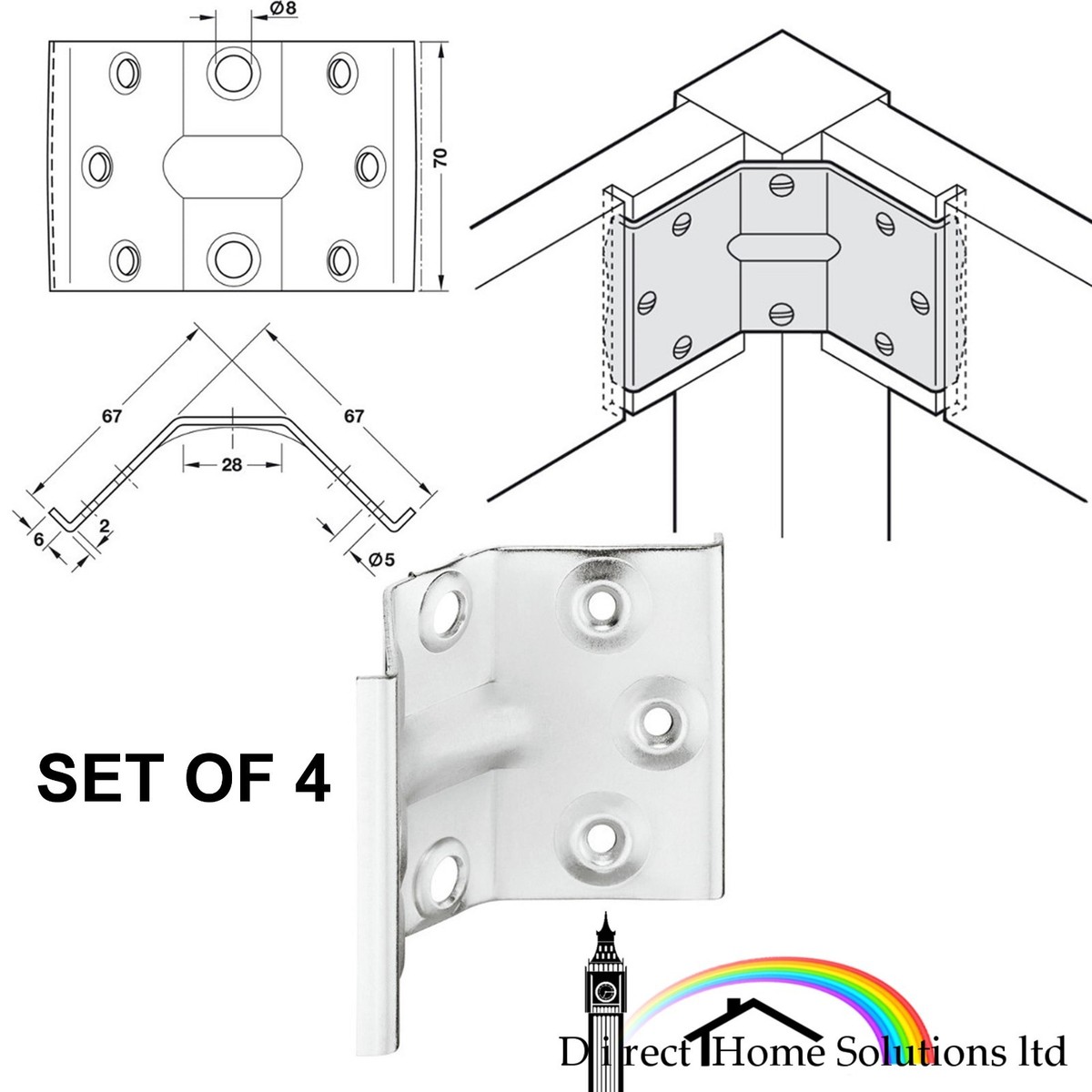 Table Leg Corner Support Table Leg Corner Brackets, Set Of 4 Screws