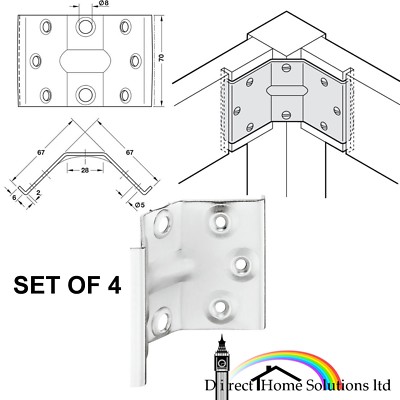Set of 4 Large Steel Corner Brackets Furniture Table Chair Leg Brace ...