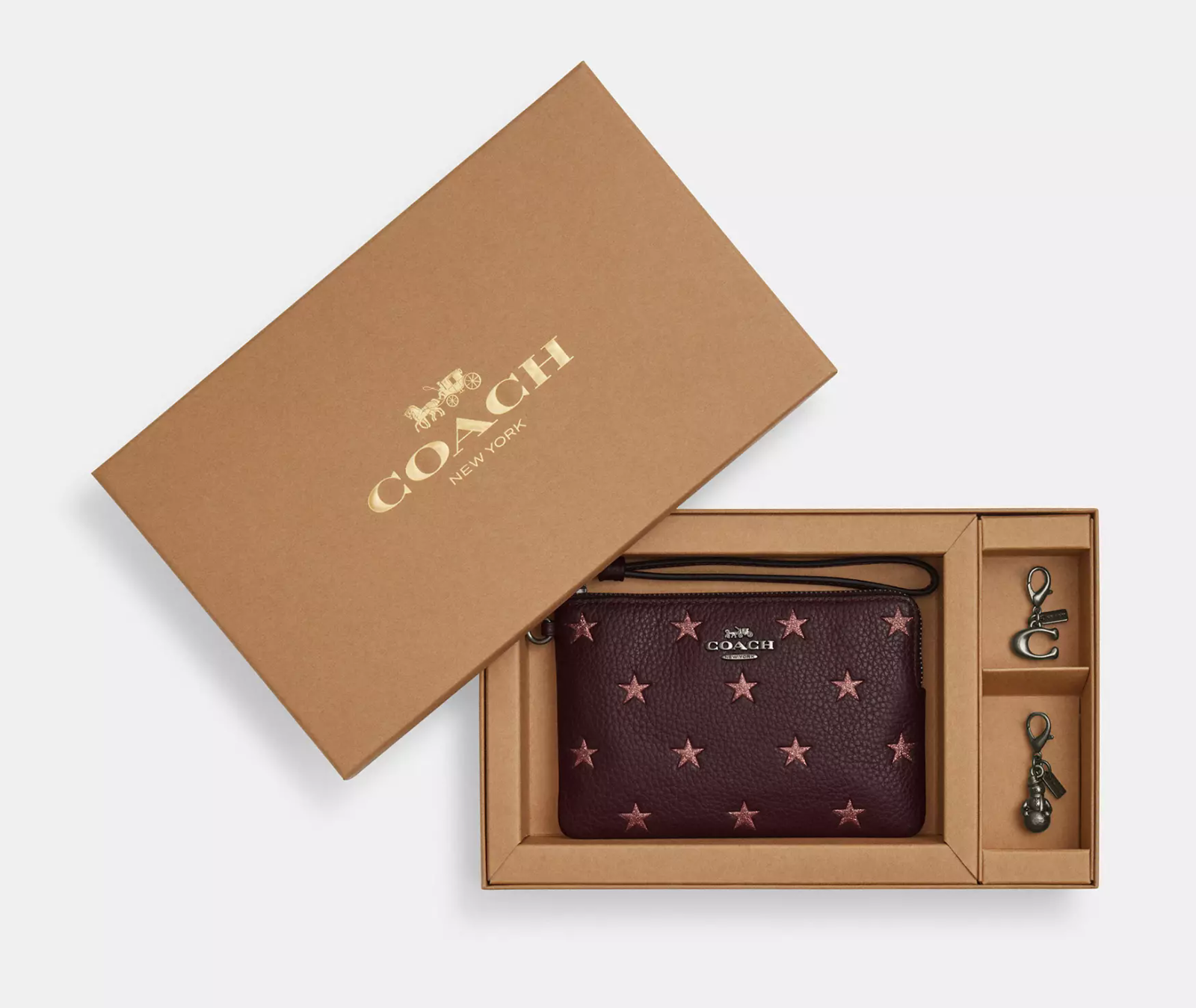 NWT COACH Boxed Corner Zip Wristlet With Star Print And Charms CX174 | eBay