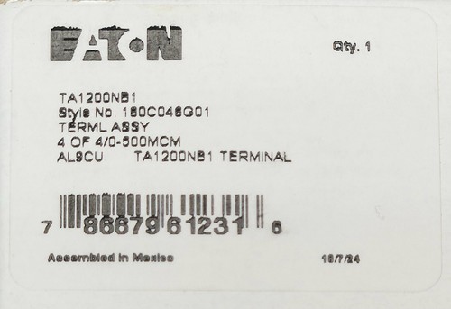 EATON CUTLER HAMMER TA1200NB1 Type NC ND HND 1200 AMP N Frame Breaker ...