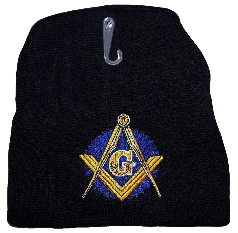 8" Black With Shadow Masonic Embroidered Winter Beanie Skull Cap Mason ...