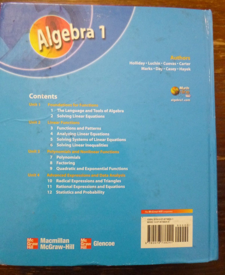 Glencoe McGraw-Hill Algebra 1 Textbook Teacher Edition Free Shipping | eBay