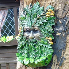 Large Green Man Tree Wall Plaque Garden Ornament Statue Figure ...