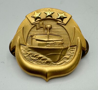 US Navy Small Craft Officer Oxidized Style Finish Gold Naval Badge Pin ...