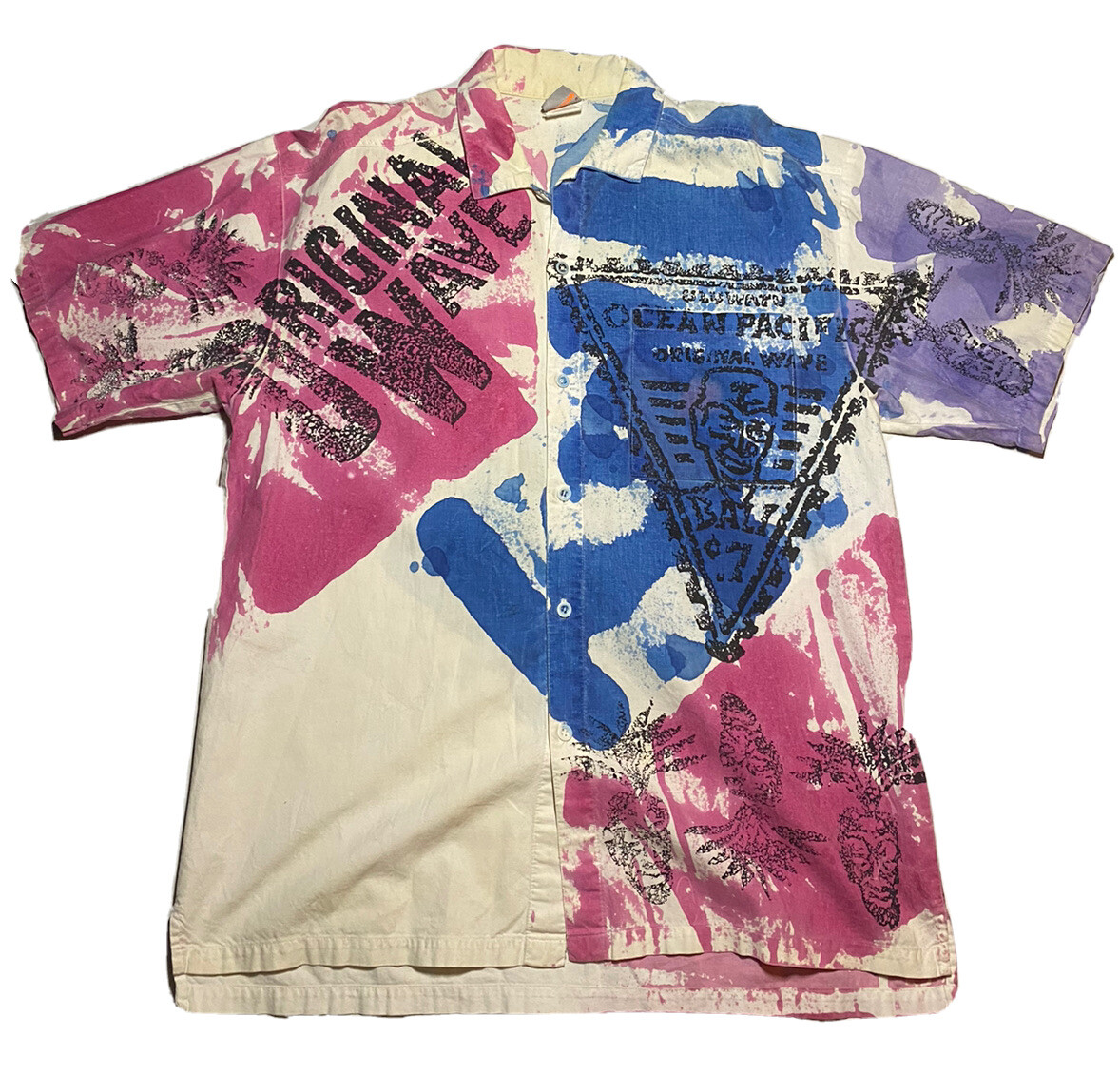 Vintage Ocean Pacific OP Retro All Over Print Button … - Gem