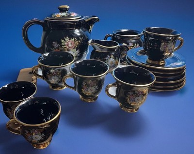 Vintage Greek tea set with teapot, 6 cups, 6 saucers, sugar bowl and ...