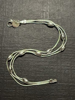 925 Sterling Silver ~ Triple Strand Snake Chain Barrel Beaded ~ 8 ...
