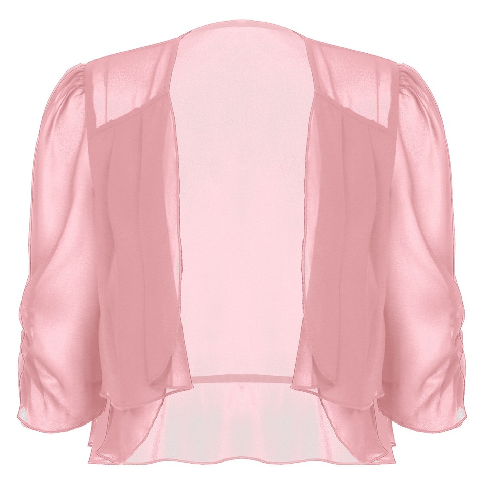 Womens Chiffon Bolero Shrug Half Sleeve Open Front Cardigan Party Dress ...