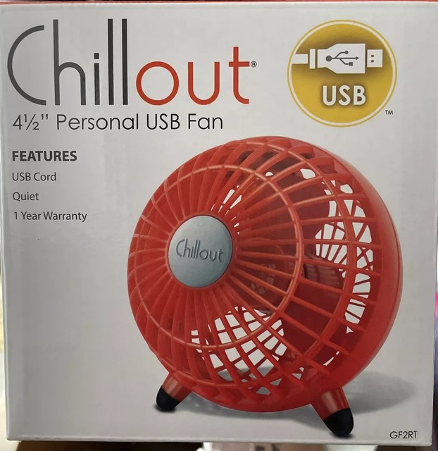 ChillOut USB AC Adapter Personal Fan Orange 4.5" Diameter 1 Speed Quiet ...