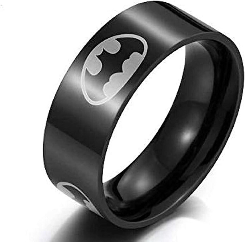 8mm Black Batman Ring Stainless Steel Rings For Men Engagement Band ...