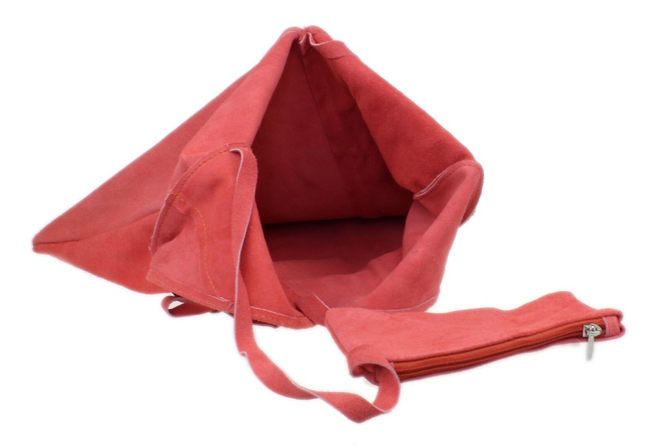 Italian Suede Leather Handbag V Shape Top Interior Pocket String ...