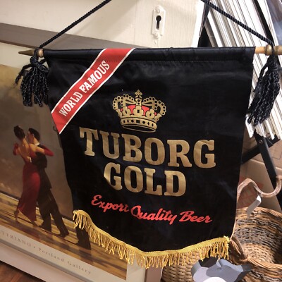 🇩🇰 Tuborg Gold Export Quality Beer Bar Wall Sign Hanging Banner Vintage ...