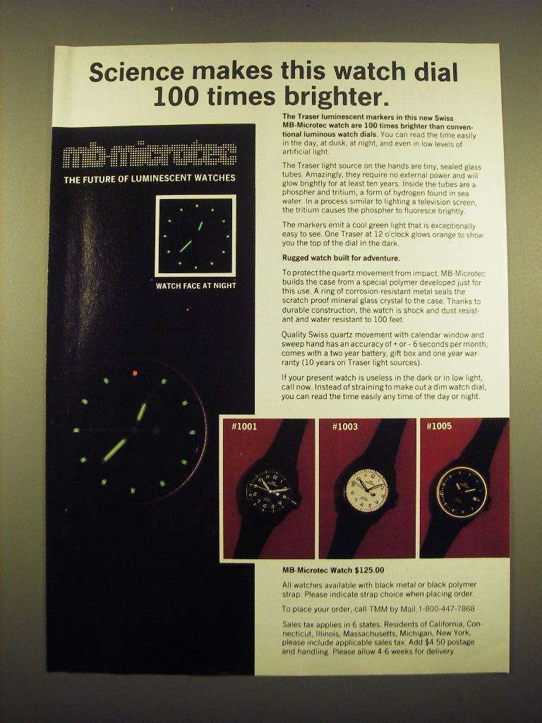 1990 MB-Microtec Watch Ad - 1001, 1003, 1005 | eBay
