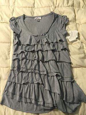 NEW WOMENS SELF ESTEEM GREY RUFFLE SHIRT TOP SIZE SMALL! | eBay