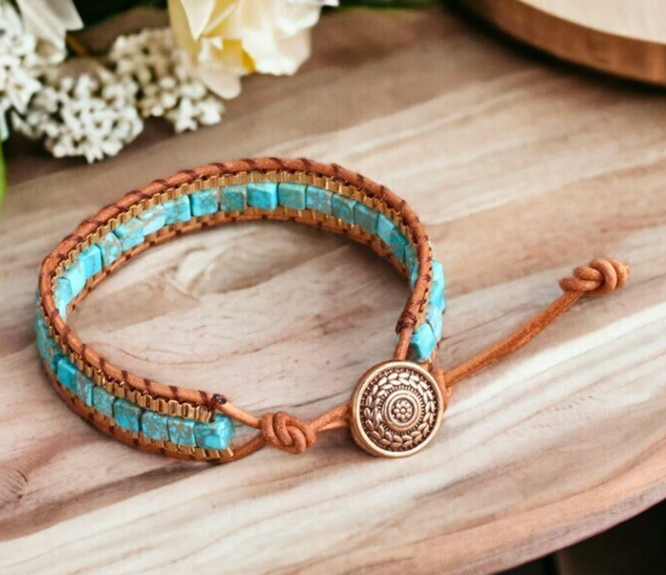 Natural Imperial Turquoise Stone Dainty Clear Quartz Minimalist Women ...