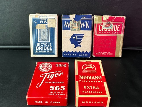 5 Vtg Playing Cards Sets ~ Mohawk, Tiger, Bicycle, Cascade, Modiano ...