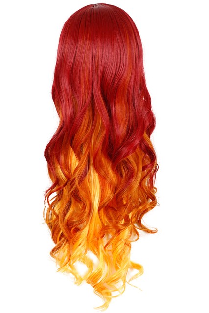 Starfire 27" Long Curly Wavy Gradient Fire Red Ombre Cosplay Wig ...