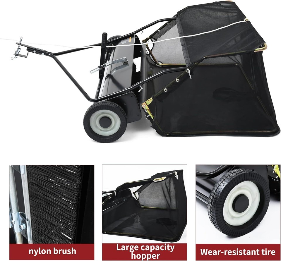 48" Tow Behind Lawn Sweeper Leaf Collector Sweeper for Lawn Grass ...