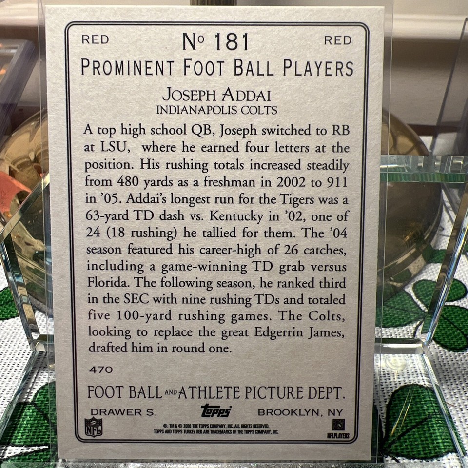 2006 Topps Turkey Red Red Indianapolis Colts Football Card #181 Joseph ...