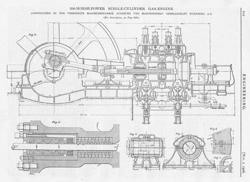 1906 3x Antique Engineering Prints - 350hp Single Cylinder Gas Engine ...