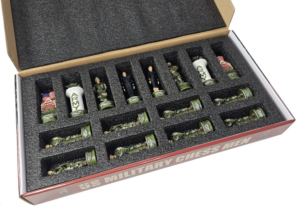 US Military Army vs Navy Chess Men Set with 14" Ebony & Maple Wood ...