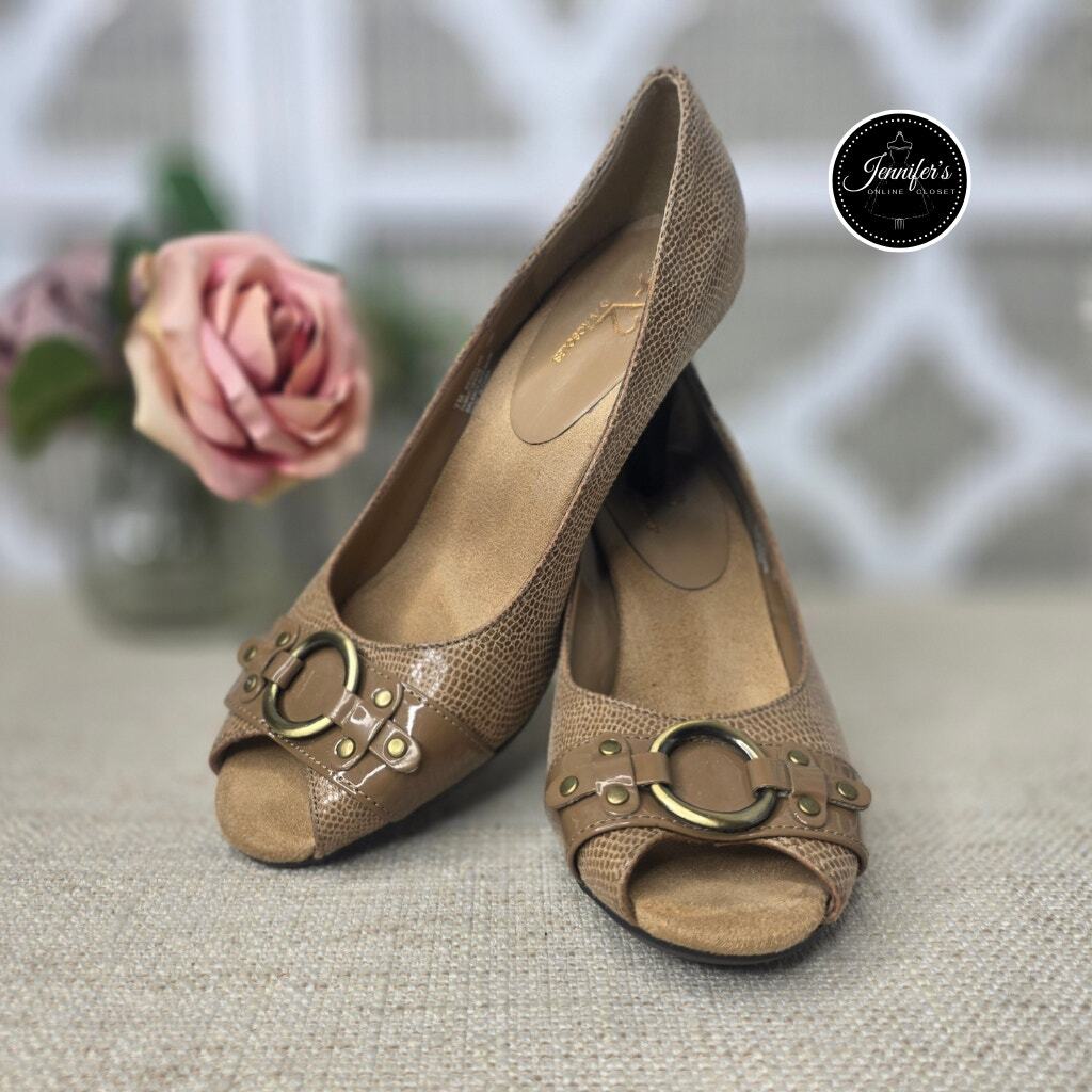 A2 by Aerosoles Tan Benelux Snakeskin Peep Toe Heels … - Gem