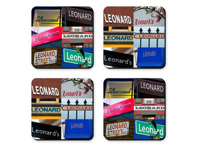 Personalized Coasters featuring the name LEONARD in photos of signs ...