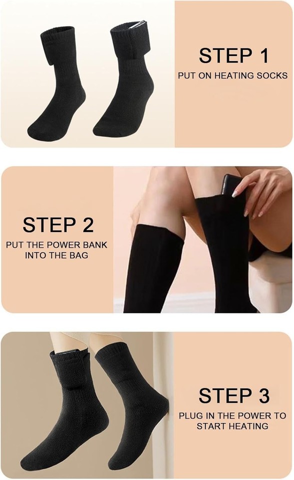Heated Socks USB Rechargeable Electric Thermal Warm Socks for Men Women ...