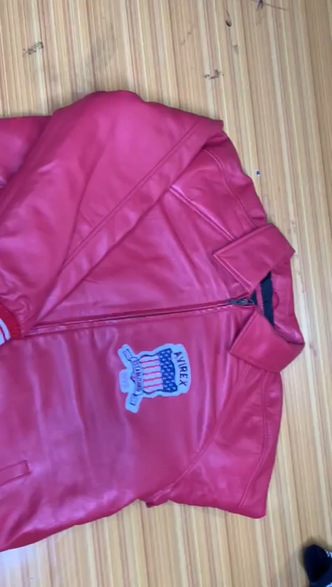 Men Avirex Red Real Bomber American Flight Jacket Faux Leather Jacket ...