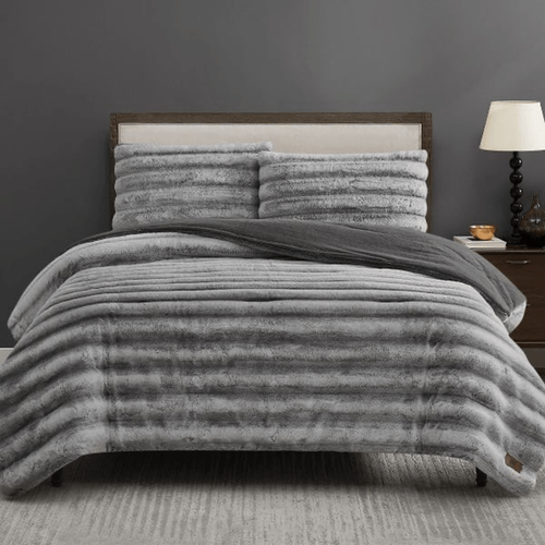 FRYE 4” Channel 3-piece Faux Fur Comforter Set Gray Size Queen | eBay
