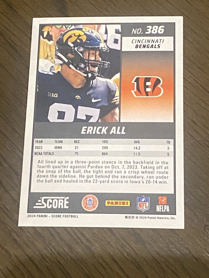 2024 Score Football NFL RC Rookie #386 Erick All, Cincinnati Bengals | eBay