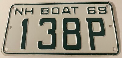 1969 New Hampshire Boat License Plate 138P | eBay