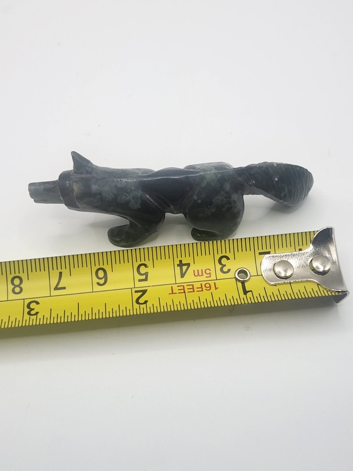 Vintage Zuni Stone Wolf Fetish Green Stone Fox Carving w/ Turquoise ...