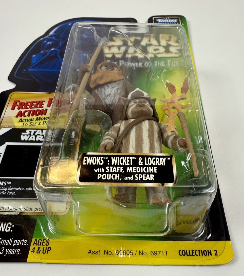 Star Wars POTF2 Ewoks Wicket & Logray Freeze Frame Action Slide Kenner ...