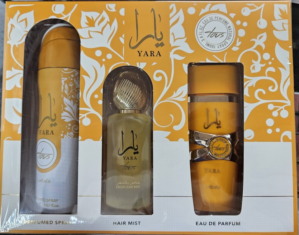 YARA Collection Set By Lattafa 3.4 EDP + 200 Ml Body Spray + 50 Ml Hair ...