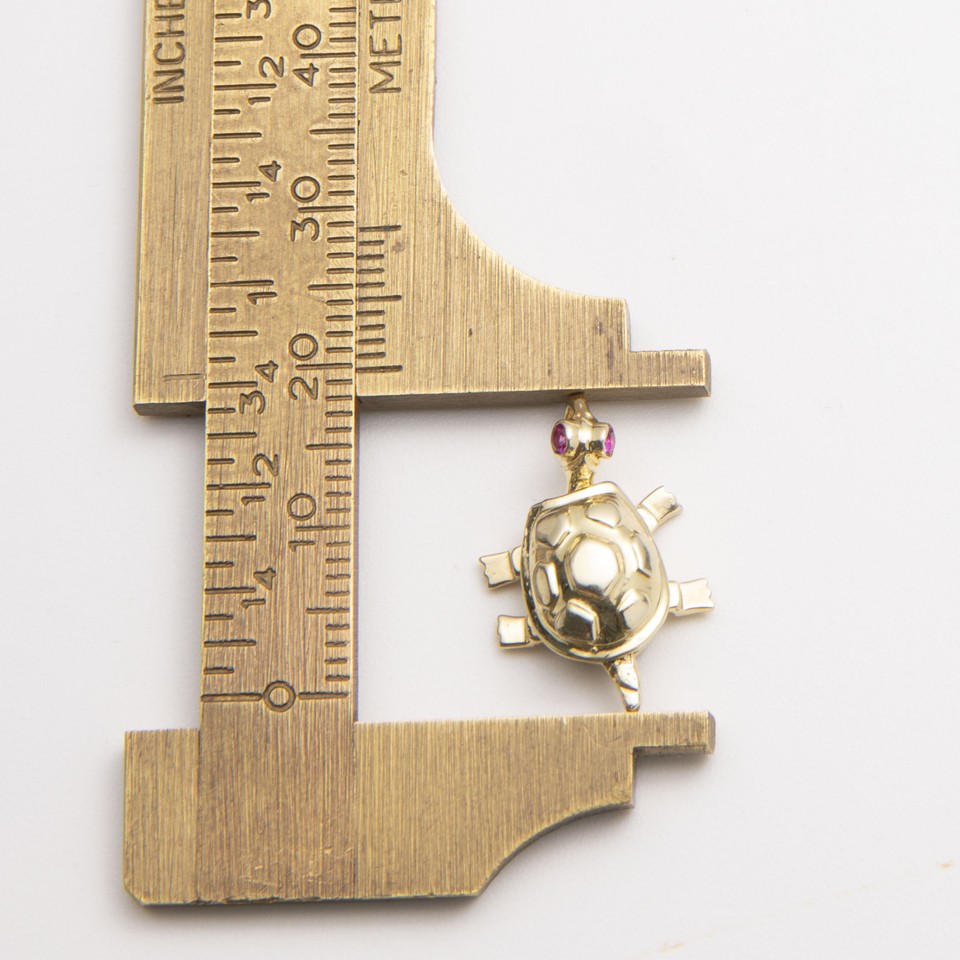 Pink Eyes Mini Turtle Charm Pendant 10K Yellow Gold | eBay