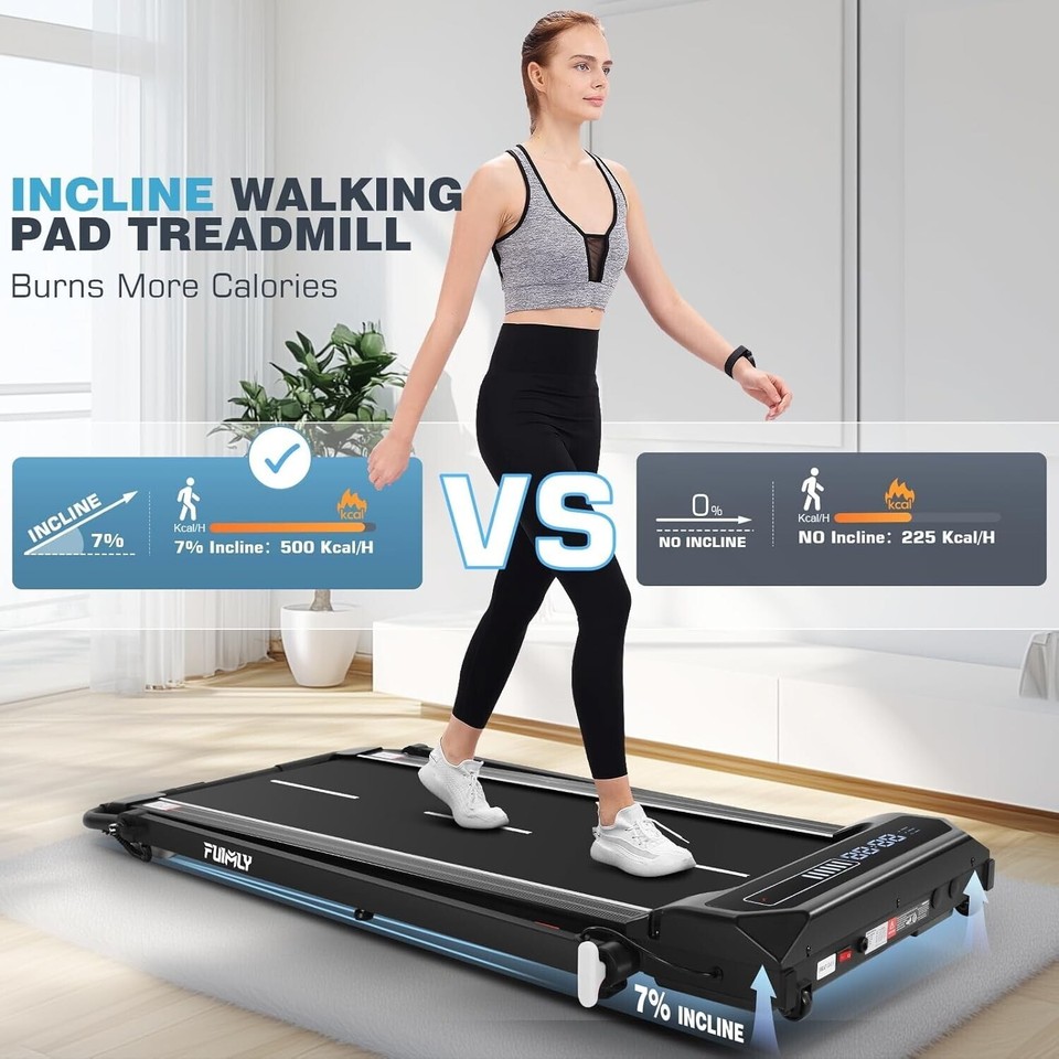Folding Treadmill with Handles, Foldable Walking Pad Treadmill with 7% ...