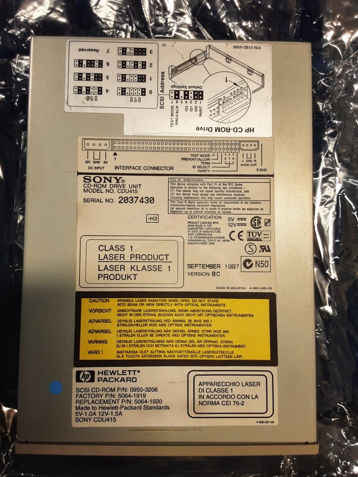 SONY CDU415 12X SCSI CD-ROM Optical DRIVE HP 0950-3206 5064-1919 5064 ...