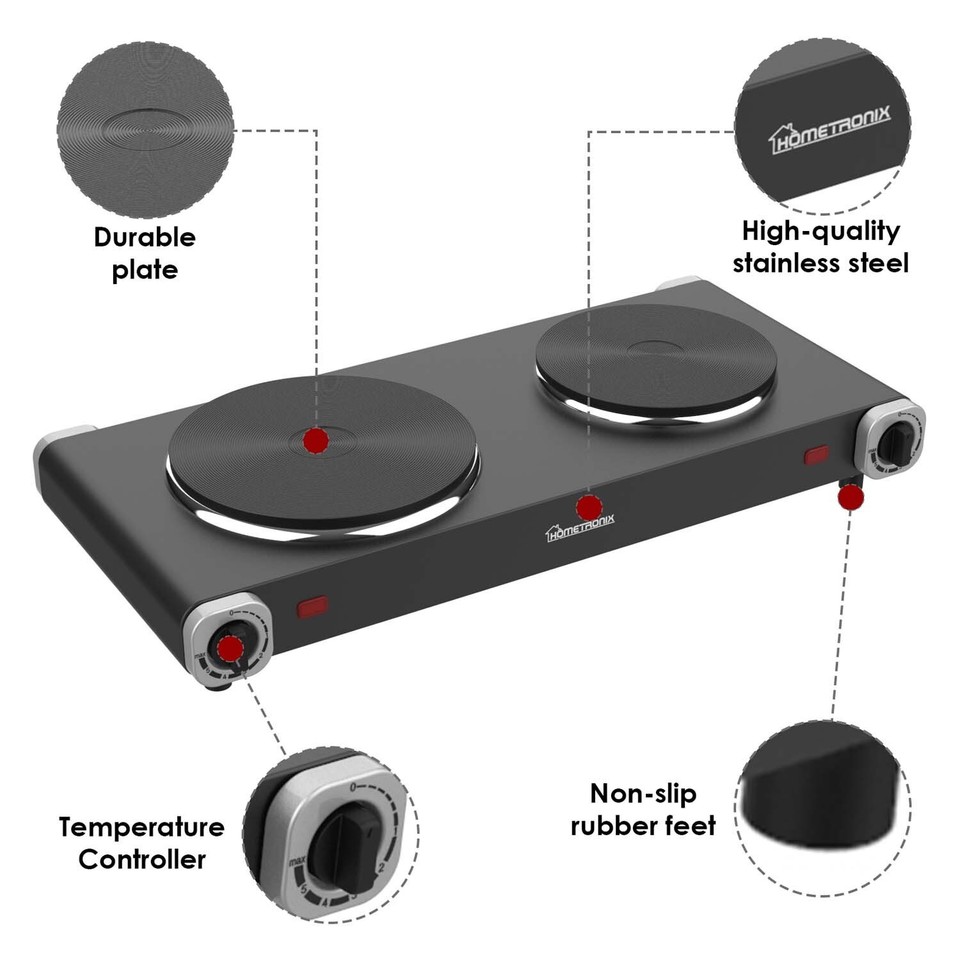 Electric Hob Portable Hot Plate Double Dual Temperature Controls, 2500W ...