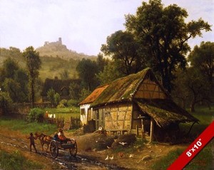 MEDIEVAL PEASANT COTTAGE IN SHADOW OF CASTLE PAINTING ART REAL CANVAS ...