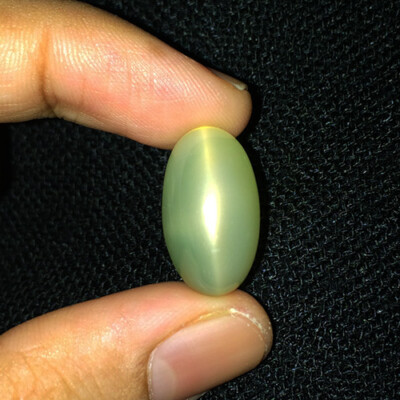 14.47cts Sharp Line Natural Green Moonstone Oval Catseye Loose Gemstone ...